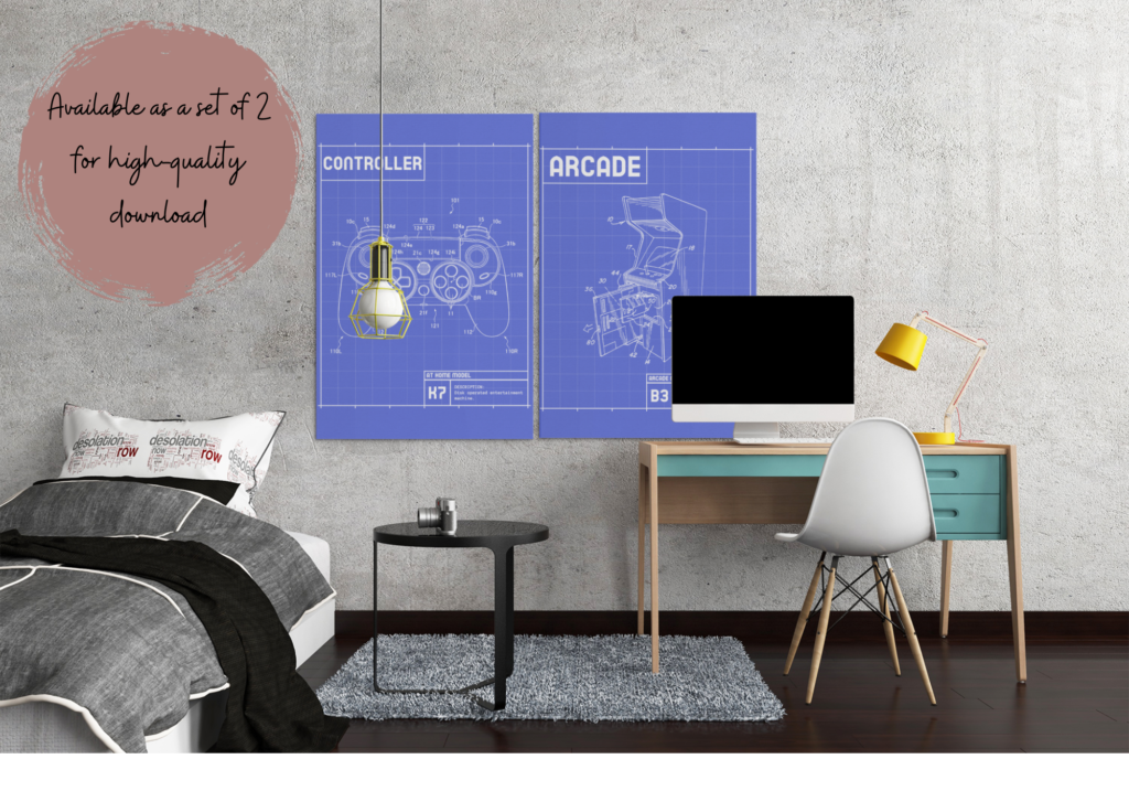 Set of 2 Blueprint Style Posters of Arcade Machine and Controller ...